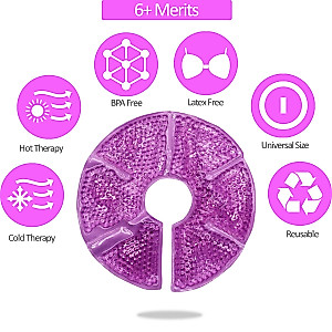 Breast Therapy Pads Breast Ice Pack, Hot Cold Breastfeeding Gel Pads, Boost Milk Let-Down with Gel Bead (Purple)