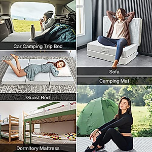 Bejibear Folding Mattress, Upgraded Memory Foam Tri-fold Mattress with Ultra Soft Cover, Oeko-tex CertiPUR-US Certified Non-Slip Breathable Washable Cover, Foldable Mattress for Floor