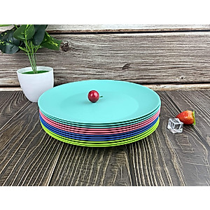YUYUHUA Plastic Plates Reusable 10 inch - Kitchen Flat Dinner Plates - Dishwasher Safe & Microwavable Plates set of 12 - Kids Stacking Colorful Plates for Indoor Outdoor (BPA Free)