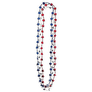 Patriotic Stars Bead Necklaces - Red, White, Blue - 33" (Pack of 3) - Show off Your American Spirit - Perfect for Celebrations & Festive Events