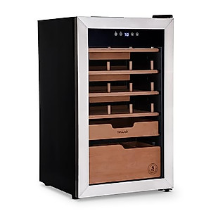 NewAir x Boveda 500 Count Electric Humidor, Spanish Cedar Shelves with Temperature Control, Cigar Humidor Box with Built-In Boveda Humidity Control in Stainless Steel