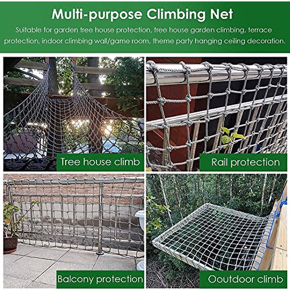 Outdoor Climbing Net for Kids Adults, Playground Cargo Net, Climbing Safety Net, Accessories for Tree Fort, Garden, Backyard Climbing Frame, Jungle Gym, Warrior Obstacle Course.(Size:1m*1m)