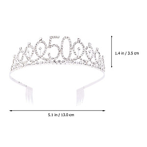 minkissy 1pc 60 Birthday Rhinestone Crown Women Birthday Tiara Birthday Princess 50 Anniversary Crowns Women Birthday Headbands 50 Birthday Party Decorations Number Bride Happy Birthday