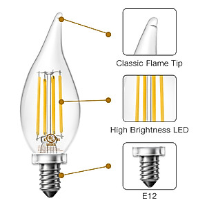 DAYBETTER Candelabra LED Light Bulbs, Chandelier Light Bulbs, LED Candelabra Bulbs 60 Watt Equivalent Dimmable E12 LED Bulb 2700K Warm White,5.5W 600LM Flame Tip Vintage CA11 Candle Light Bulbs 5 Pack