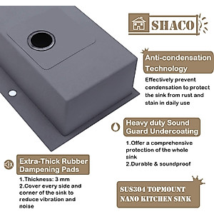 SHACO 25x22 Inch Black Drop In Kitchen Sink, 25 Inch Gunmetal Black RV Laundry Utility Sink, Top Mount 16 Gauge Stainless Steel Single Bowl Deep Small Kitchen Sink