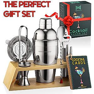 Modern Mixology Bartender Kit with Bamboo Stand - Cocktail Shaker Set and Bar Accessories for Home Bar, Drink Mixing, and Mixology Kit