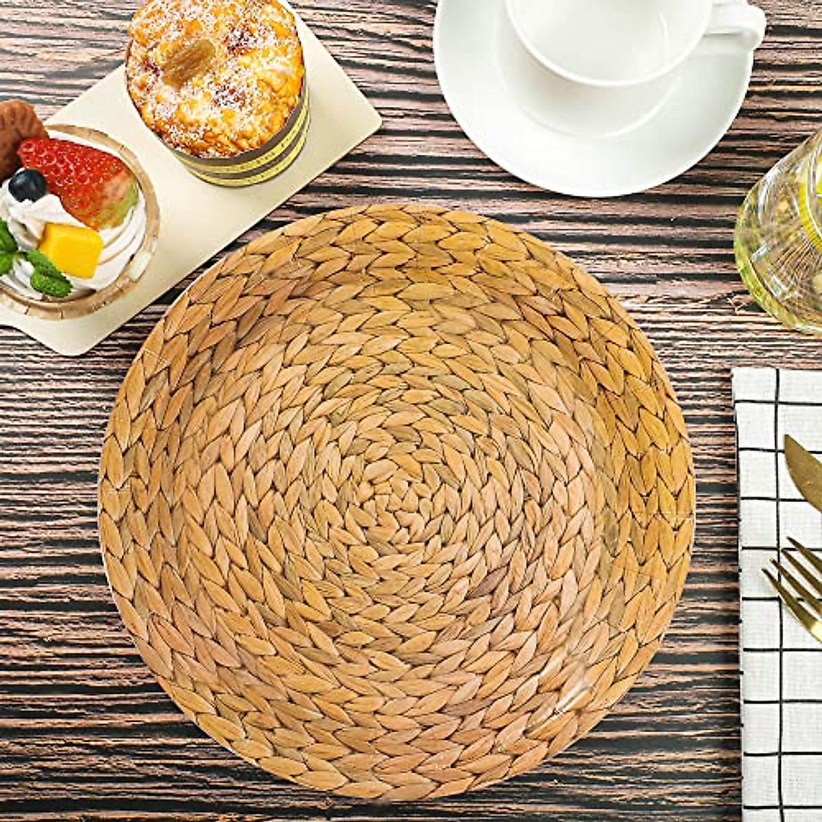 peony man 50 Pack Woven Paper Plates Rattan Printed Disposable Plates Farmhouse Party Dinner Plates Rustic Round Paper Plate 9 Inch for Picnic Dining Wedding Kitchen Home Table Decor