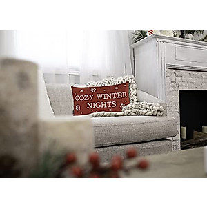 DEMDACO Cozy Winter Nights Red and White 21 x 12 Inch Reversible Lumbar Throw Pillow