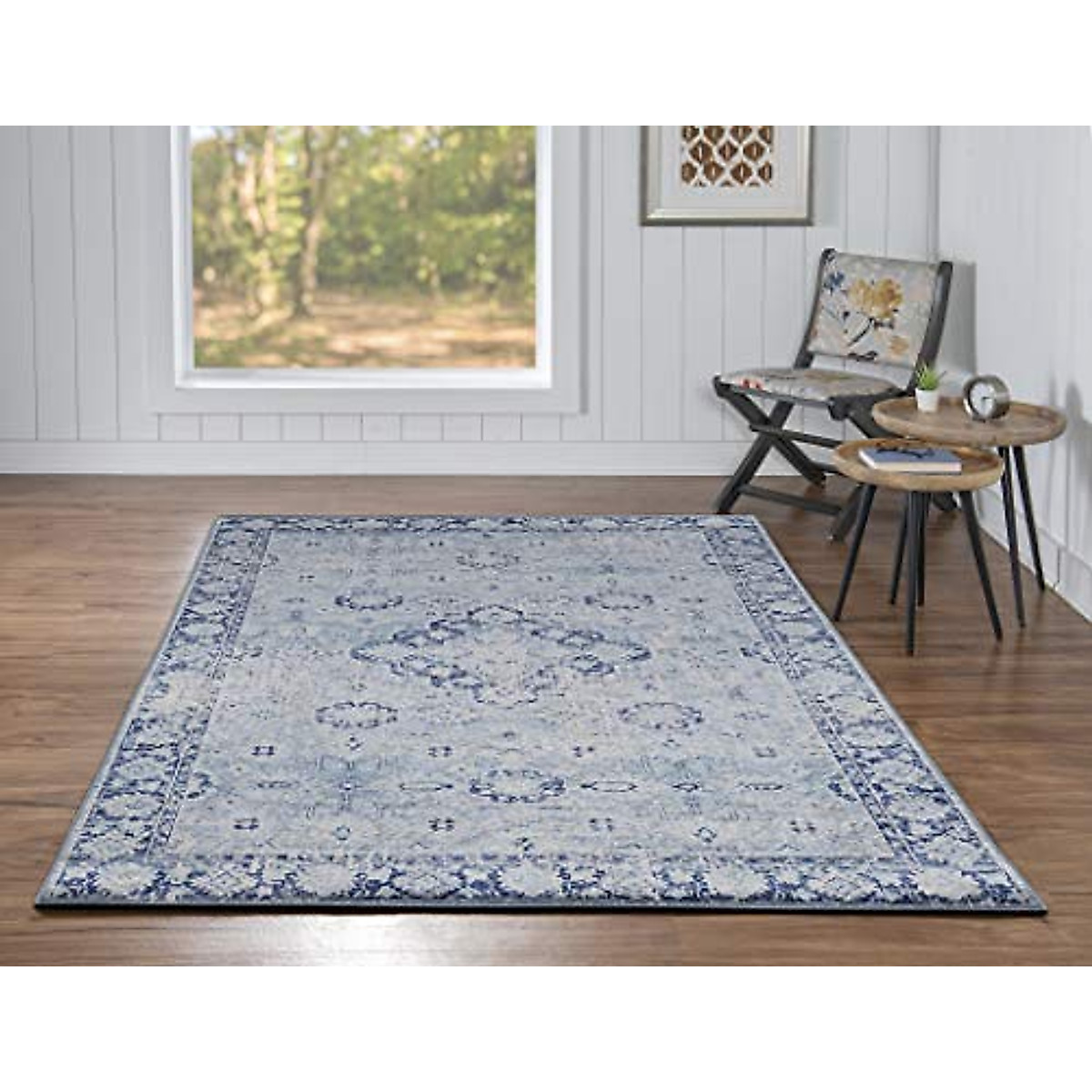 Honora Arcadia Blue/Ivory 5' x 7' Flat No Pile Area Rug by Linon