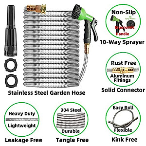 TOONLUPAL Garden Hose 50 ft Stainless Steel Metal Garden Hoses Water Hose Heavy Duty