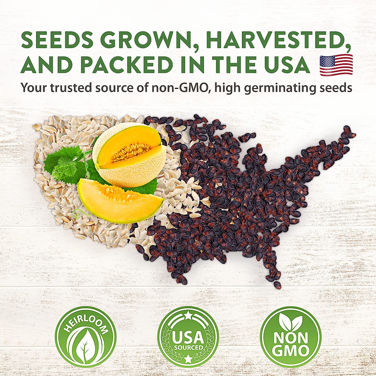 HOME GROWN 5 Melon Fruit Seeds Variety Pack - Watermelon Seeds, Melon Seeds, Cantaloupe, Sugar Baby Watermelon, Honeydew Fruit Seeds for Planting Home Garden - Non GMO Heirloom Seeds for Planting