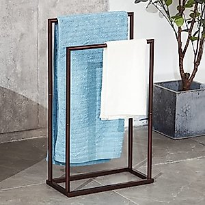 Free Standing Towel Rack, 2 Tier Oil Rubbed Bronze Tall Towel Racks for Bathroom Floor Outdoor Poolside, Stainless Steel Towel Drying Rack, DECLUTTR