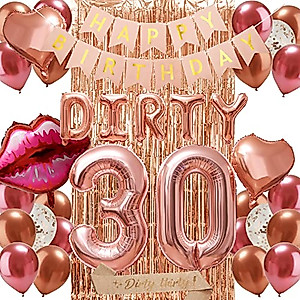 30th Birthday Decorations Set - Happy 30th Birthday Decorations with Happy Birthday Banner, Rose Gold Foil Curtains, Dirty 30 Balloons Kit, Rose Gold Sash - 30th Birthday Decorations for Her