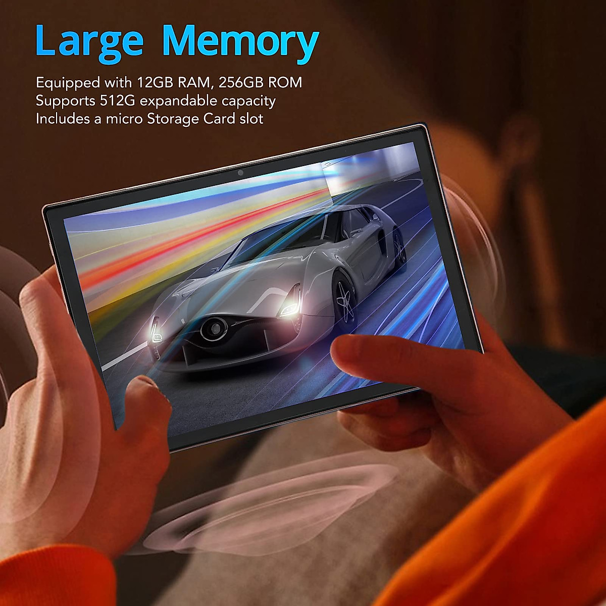 10.1 Inch Tablet for Android 12.0, 12GB 256GB 1920x1200 IPS Dual Cameras Octa Core, 5G WiFi Calling Cellphone Tablet, for Learning, Working, Business, US Plug (Gold)