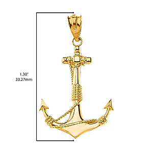 14K Yellow Gold Rope Wrapped Fouled Anchor Charm Pendant