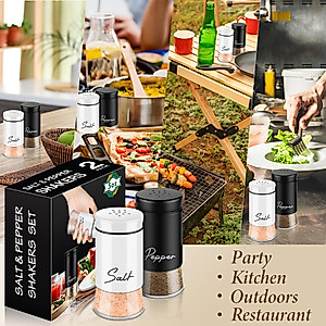 Salt and Pepper Shakers Set,Kitchen Decor and Accessories for Countertop Kitchen Gadgets Cooking Table Housewarming Christmas Gift Refillable Design (Black + White)