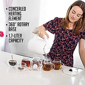 OVENTE Portable Electric Kettle Stainless Steel Instant Hot Water Boiler Heater 1.7 Liter 1100W Double Wall Insulated Fast Boiling with Automatic Shut Off for Coffee Tea & Cold Drinks, White KD64W