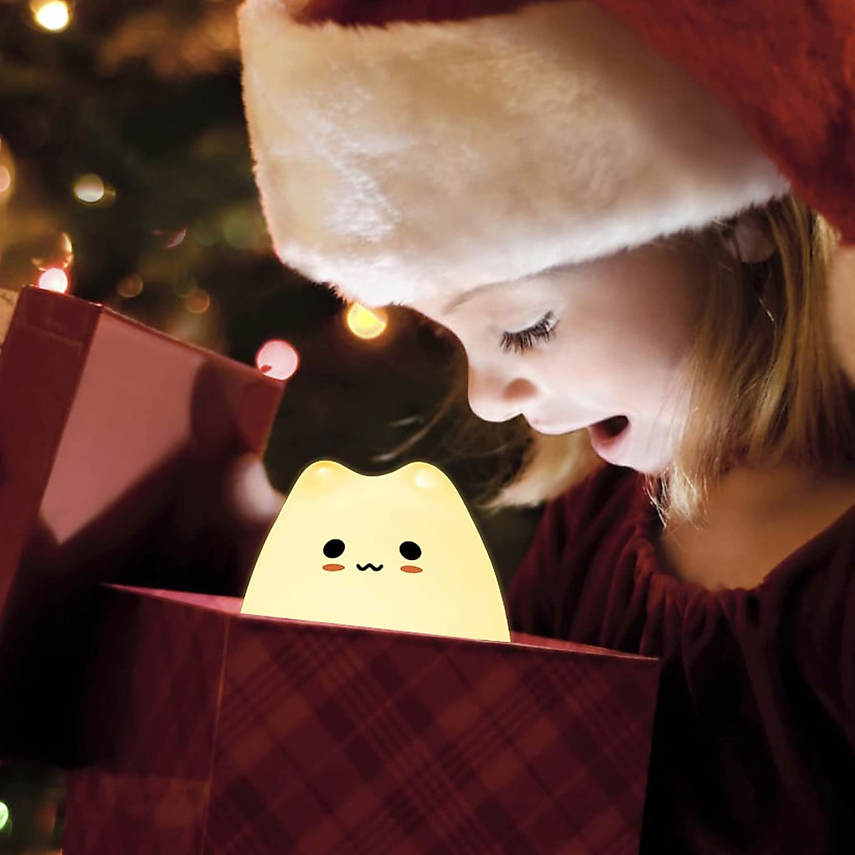 wokuya Cute Cat Night Light for Kids,Kawaii Silicone Nursery Kitty Night Light for Bedroom,7-Color Changing,Ideal Gifts for Toddler Children Teenage Girls Halloween Christmas