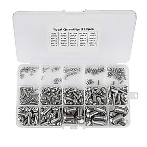 Screw Set, 250 Pieces M2/M2.5/M3/M4/M5/M6/M8/M10 Machine Screw Set for Laptop/Keyboard/Telephone/PC