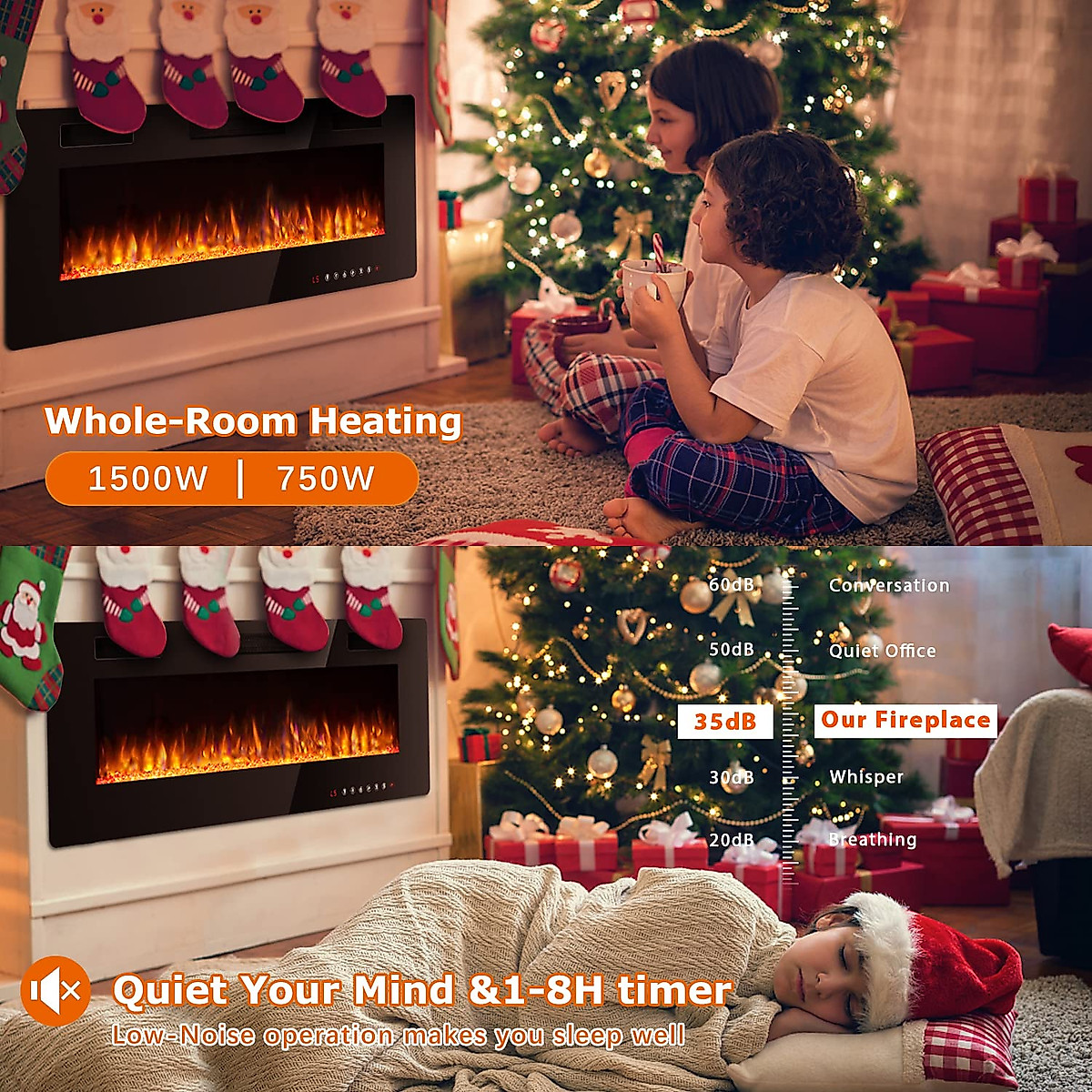 Vitesse 60 inch Ultra-Thin Electric Fireplace in-Wall Recessed and Wall Mounted Fireplace Heater,Linear Fireplace with Multicolor Flame,Timer,Low Noise,750/1500W,Touch Screen & Remote Control(60’’)