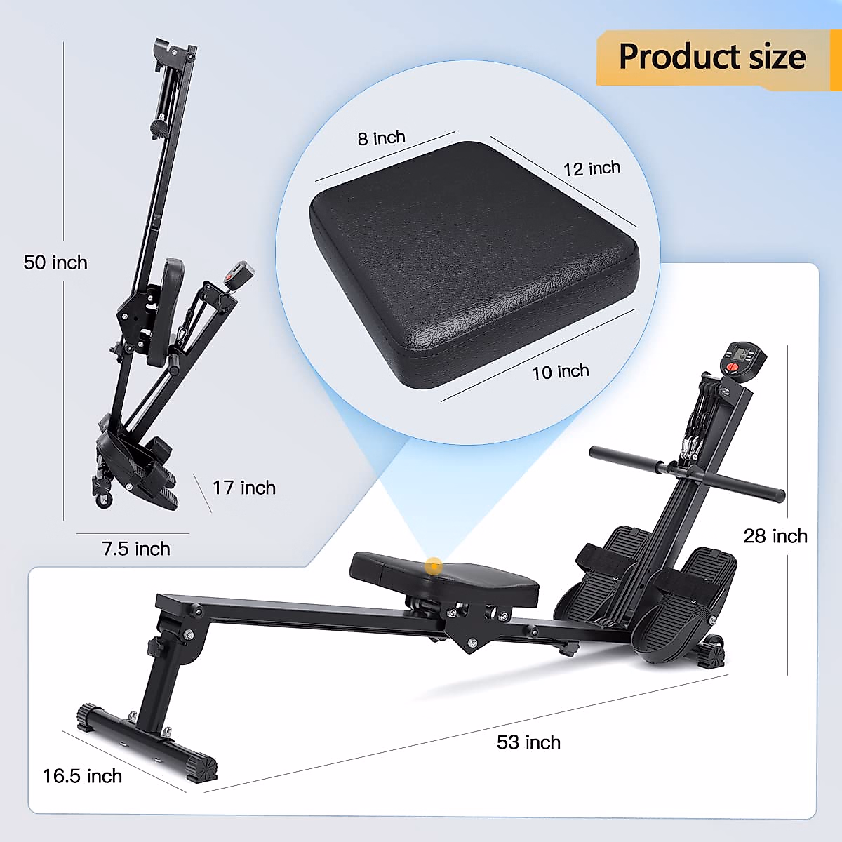 Rowing Machine for Home Use, Rowing Machine Rower for Full Body Exercise Cardio Workout with LCD Monitor & Comfortable Seat Cushion, Quiet & Smooth t-2023 Revolution New Row Machine (Black)