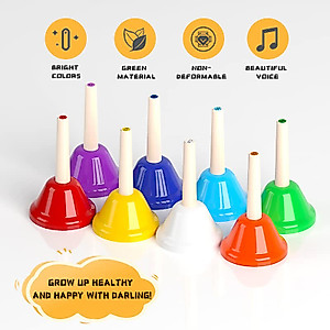 GuangTao King Hand Bells Set 8 Note Musical Bells with Colorful Songbook for Toddlers Children Kids Adults School Church Classroom Wedding