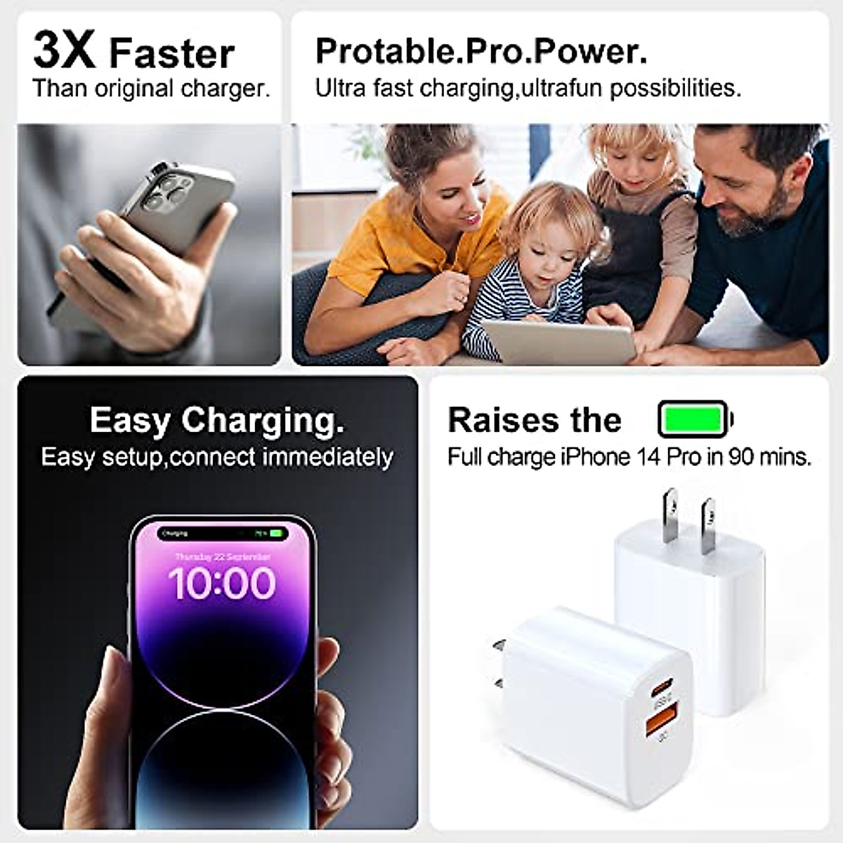 2 Pack 20W USB C Fast Charger Dual Port Wall Charger Block iPhone Charger QC+PD3.0 USB C+A for iPhone 14 Plus 14 Pro Max 13 12 Pro Max Mini 11 XS XR X, iPad Pro Air 10 9 8 7