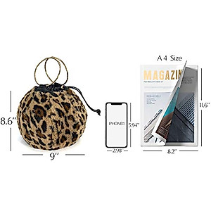 Fur Round Top Handle Bag Women Purse Ring Handle Clutch Chain Shoulder Handbag (Leopard Print)