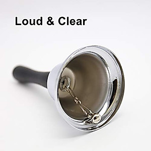 Pack of 2, Stainless Steel Hand Bell and Call Bell, Futu 3 Inch Hand Bell and 3.3 Inch Diameter Desk Bell Service Bell for Hotels, Schools, Restaurants, Reception Areas, Hospitals, Warehouses