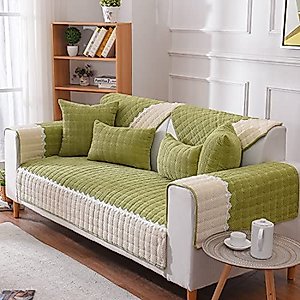 vctops Soft Corduroy Sofa Couch Cover, Plaid Sectional Couch Covers, Non-Slip Sofa Slipcover for Dogs Cats Kids(Grass Green,36"x94")