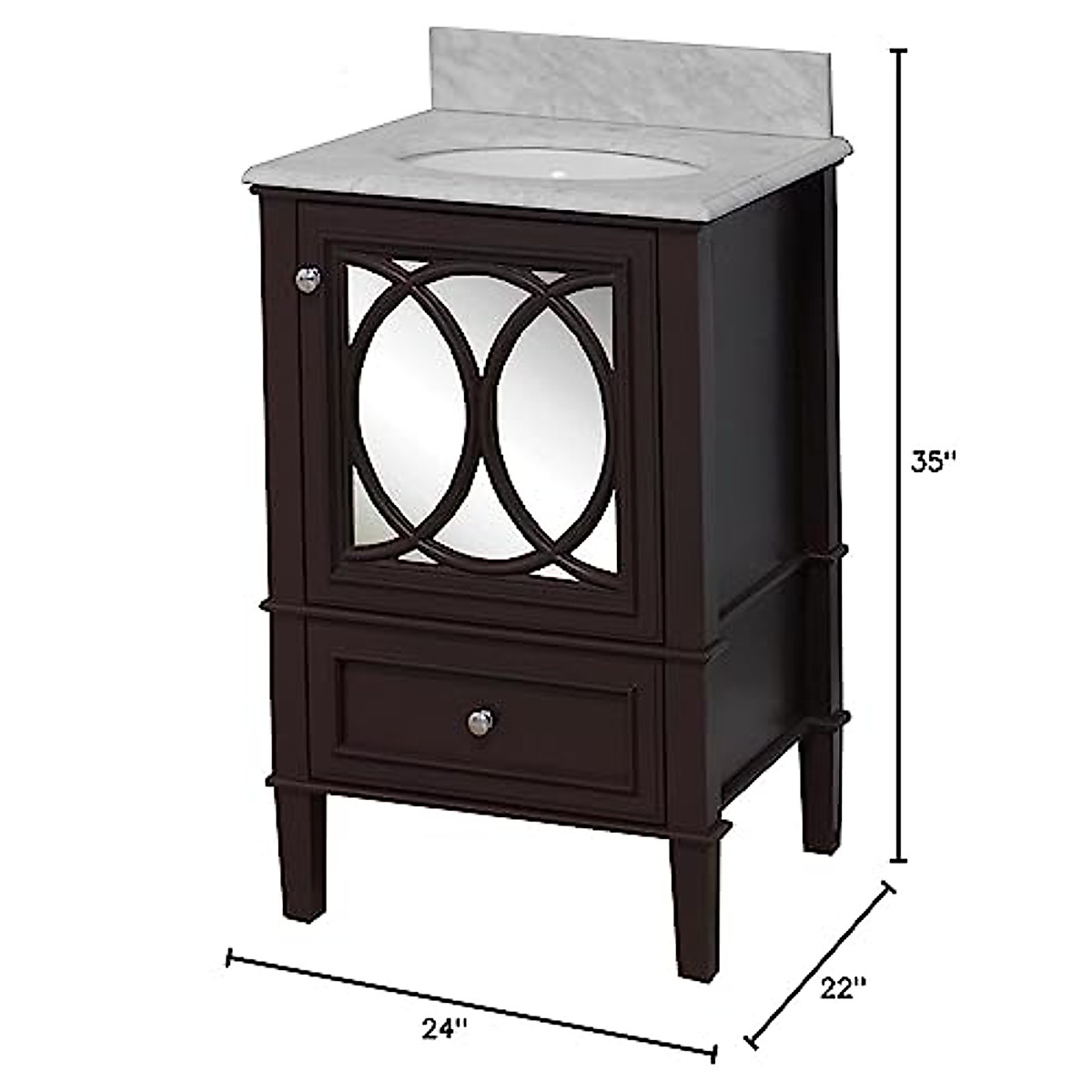 Olivia 24-inch Bathroom Vanity (Carrara/Chocolate): Includes Chocolate Cabinet with Authentic Italian Carrara Marble Countertop and White Ceramic Sink
