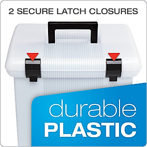 Pendaflex Portable File Box, Frosted White, Hinged Lid with Double Latch Closure, 3 Black Letter Size Hanging Folders Included (41745AMZ)
