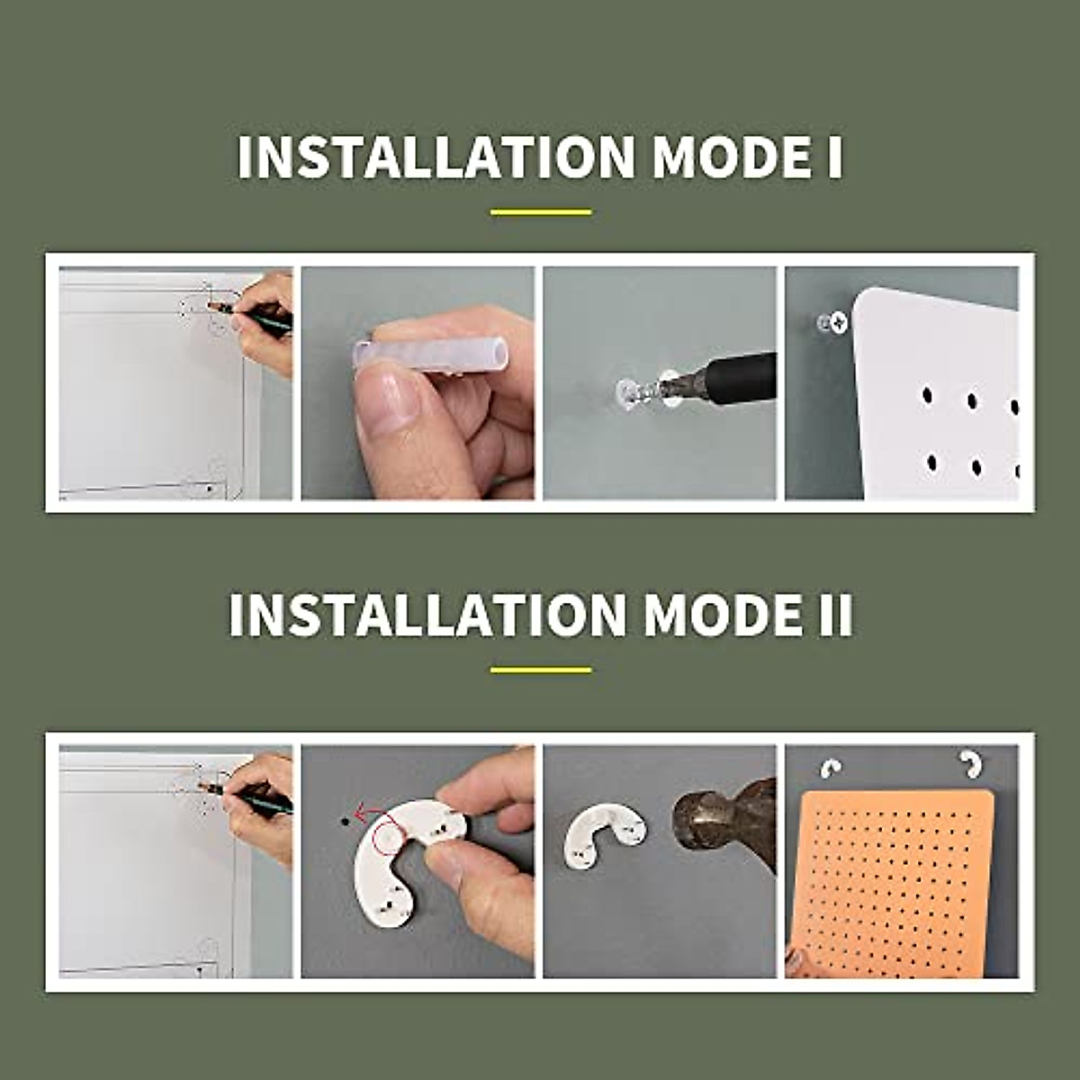 metalart Metal Pegboard Wall Organizer Panels, Organizer Board with 3 Installation Ways, Peg Board Wall Mount for Wall Organizer, Crafts Organization, Workbench, Home, Office (White)