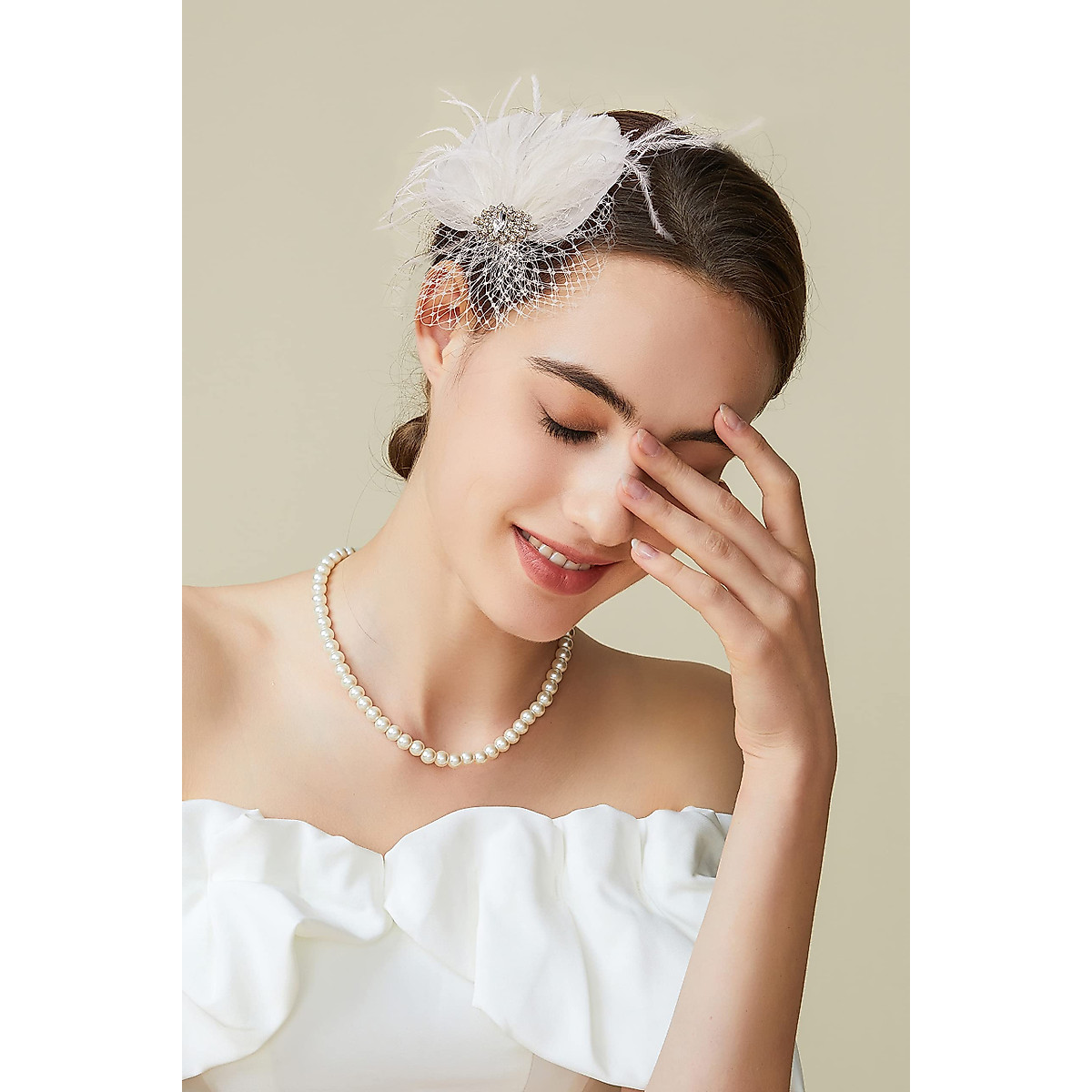 BABEYOND Veil Fascinator Hat for Women Feather Fascinators Hair Clip with Removable Veil Tea Party Hat Bridal Wedding