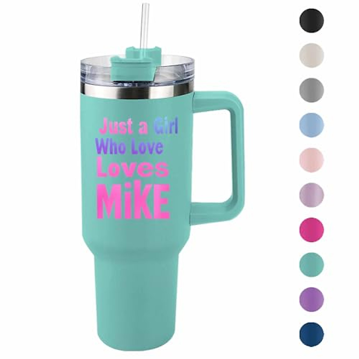 40 Oz Insulated Tumbler with Handle and Straw,A Girl Who Love Mike Stainless Steel Vacuum Insulated Travel Mug,Leak-proof Water Bottle Iced Coffee Cup,Gradient Text