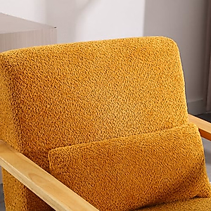 30.5" W Swivel Modern Boucle Upholstered Accent Chair with Solid Wood Armrests, Comfy Lounge Reading Chair, Side Armchair for Hotel Bedroom Living Room Office Nursery Room (Mustard)