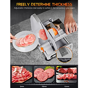 Meat Slicer Electric Deli Food Slicer with Removable 7.5’’ Stainless Steel Blade, Adjustable Thickness Meat Slicer for Home Use, Child Lock Protection, Easy to Clean, Silver, MIDONE