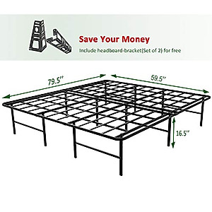 45MinST 16 Inch Platform Bed Frame/2 Brackets Included/Mattress Foundation/3000LBS Heavy Duty/Extremely Easy Assembly/Box Spring Replacement/Quiet Noise-Free, Queen/Cal King(Queen)