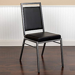 Flash Furniture 2 Pack HERCULES Series Square Back Stacking Banquet Chair in Black Vinyl with Silvervein Frame