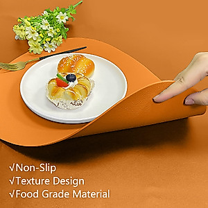 Herda Table Mats for Round Fall Placemats Set of 4 Outdoor Indoor Place Mats Leather Wipeable Washable Placemats for Kitchen Dining Patio Table Heat Resist Easy to Clean Orange Placemats