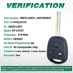 Beefunny Replacement Remote Car Key Fob 4C Chip for Lexus ES300 GS300 IS300 1998-2005 HYQ1512V Short Blade  (1)