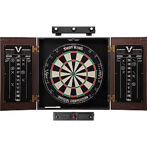 Viper Stadium Cabinet & Shot King Sisal/Bristle Dartboard Ready-to-Play Bundle: Elite Set (Shot King Dartboard, Darts, Shadow Buster and Laser Throw Line), Black (40-1213)