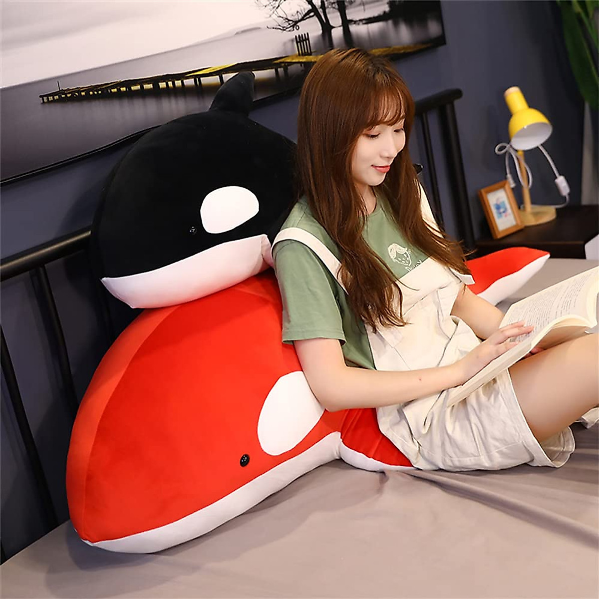 pangcangshu Nice 60/80cm New Black and Red Shark Plush Toys Big Killer Whale Doll Orcinus Orca Stuffed Sea Animals Children Birthday Gift (Red, 80cm/31inch)