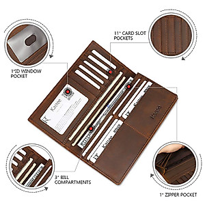 Kattee Men's Vintage Genuine Leather Long Wallet for Checkbook Credit Cards