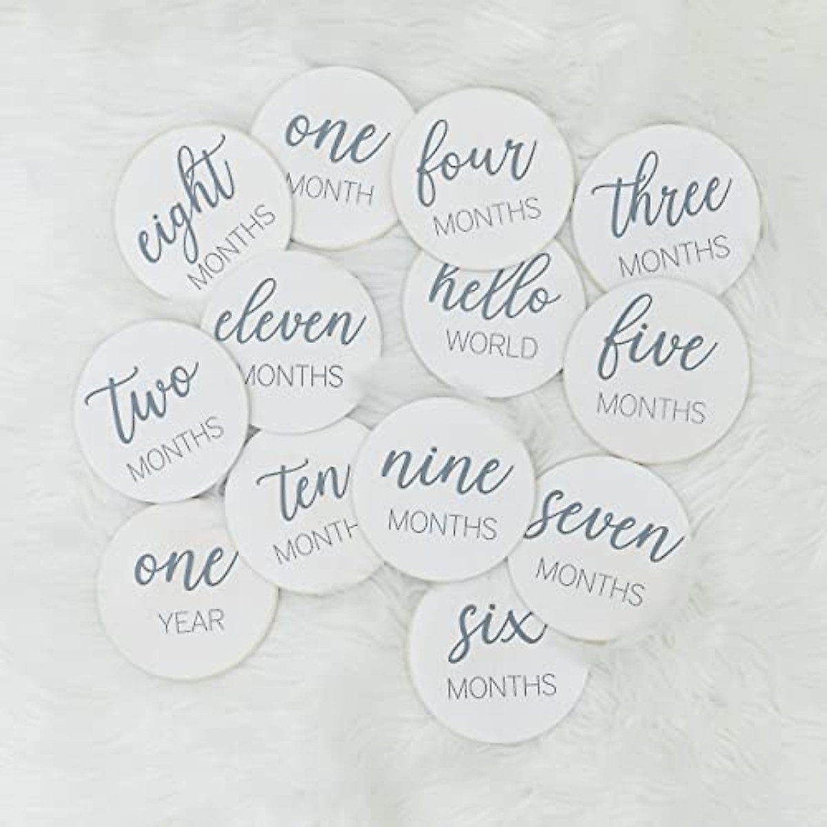 Natural Baby Milestone Discs - White Stain Wood Milestone Disc Set with Bag and Hello World Announcement Card - 13 Wooden Milestones Cards, Newborn Monthly First Year Picture Props, 1-12 Months