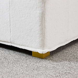 Lepfun Modular Sectional, Convertible Bed Futon, Lazy Sofas Ottoman with Gold Wooden Legs Teddy Fabric, Armless L-Shaped Couches for Living Room Office, White