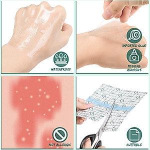 BBTO 100 Pieces Transparent Stretch Adhesive Bandage Waterproof Clear Protective Shower Patch Film Cover Bandages Tattoo Cover up Adhesive Wrap, 4 Sizes(3, 4, 6, 8 Inch)
