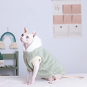 Sweaters Hoodies for Sphynx Cats Winter Warm Thick Soft Cotton Pajamas for Cats Pullover Kitten Shirts with Sleeveless Pet Clothes (Green, L（6.6-8.8lbs）)
