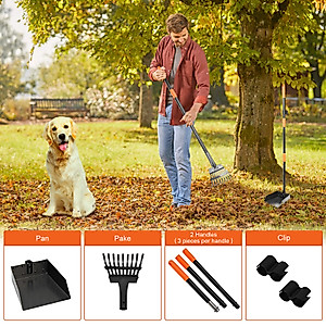 Twocorn Pooper Scooper, Dog Pooper Scooper Tray and Rake Set with Adjustable Stainless Steel Long Handle for Large Medium Small Dogs