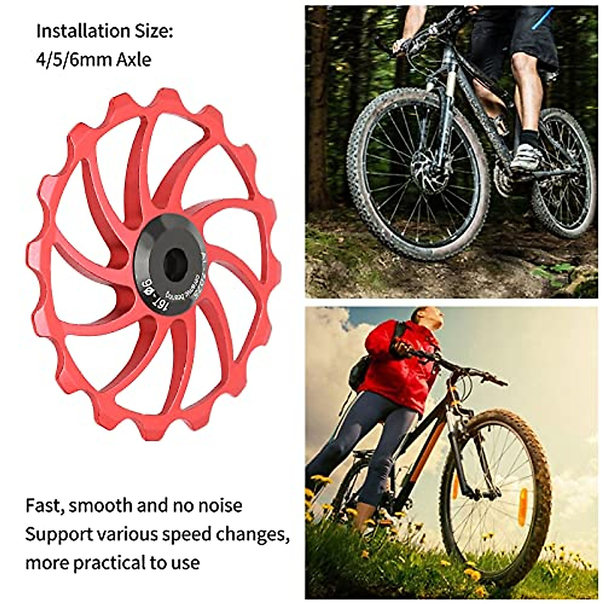 SMICH Rear Derailleur Bearing Pulley, Corrosion‑Resistant Lightweight Bikes Ceramic Bearing Pulley Guide Wheel for for Road Bike for Mountain Bike(Red)